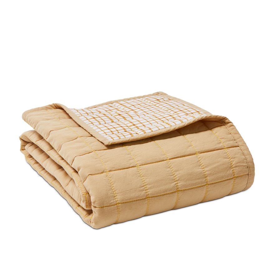 Stonewashed Cotton Spice Grid Coverlet | Adairs