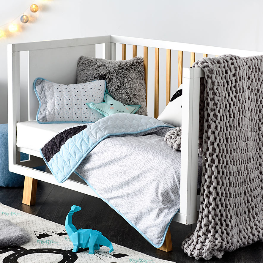 Adairs Kids - Aspen Quilted Pale Blue Cot Quilt Cover Set | Adairs