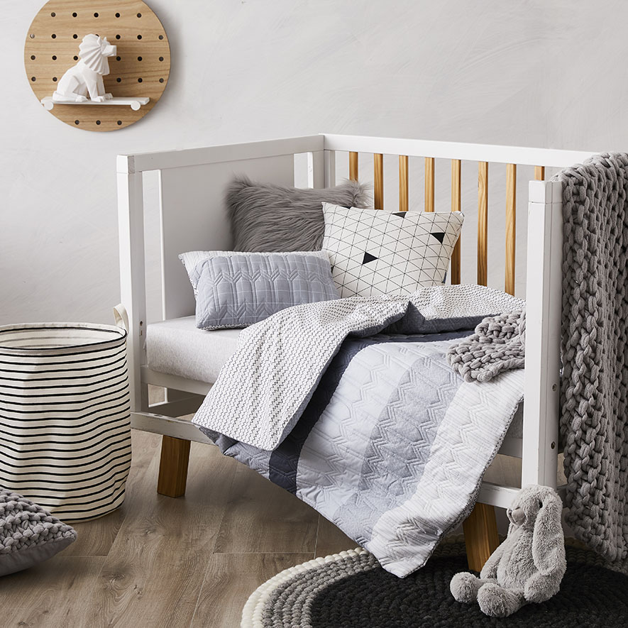 Kejo Quilted Cot Quilt Cover Set Grey | Adairs