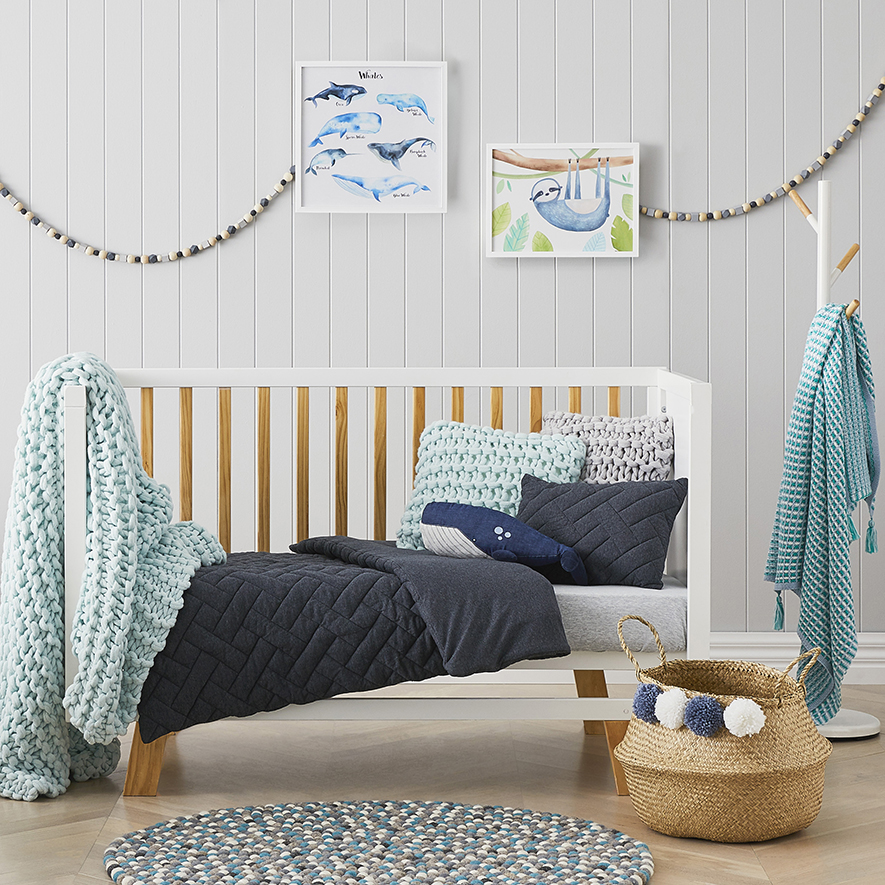 Hunter Jersey Cot Quilted Coal Quilt Cover Set | Adairs