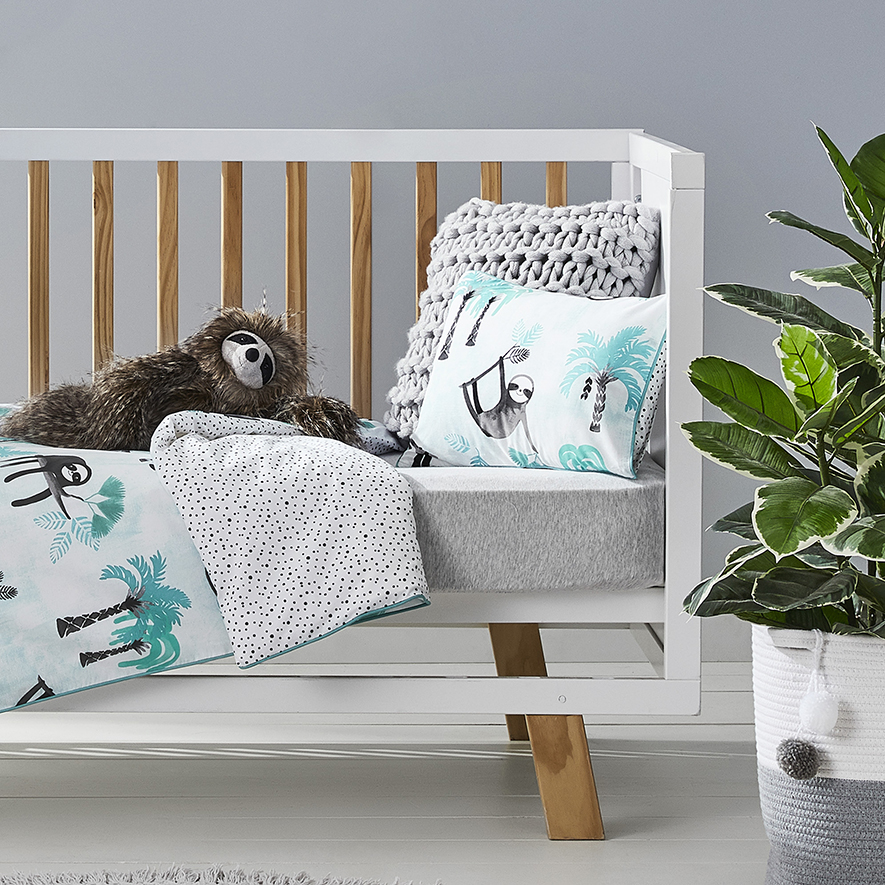 Sleepy Sloth Cot Mint Quilt Cover Set | Adairs