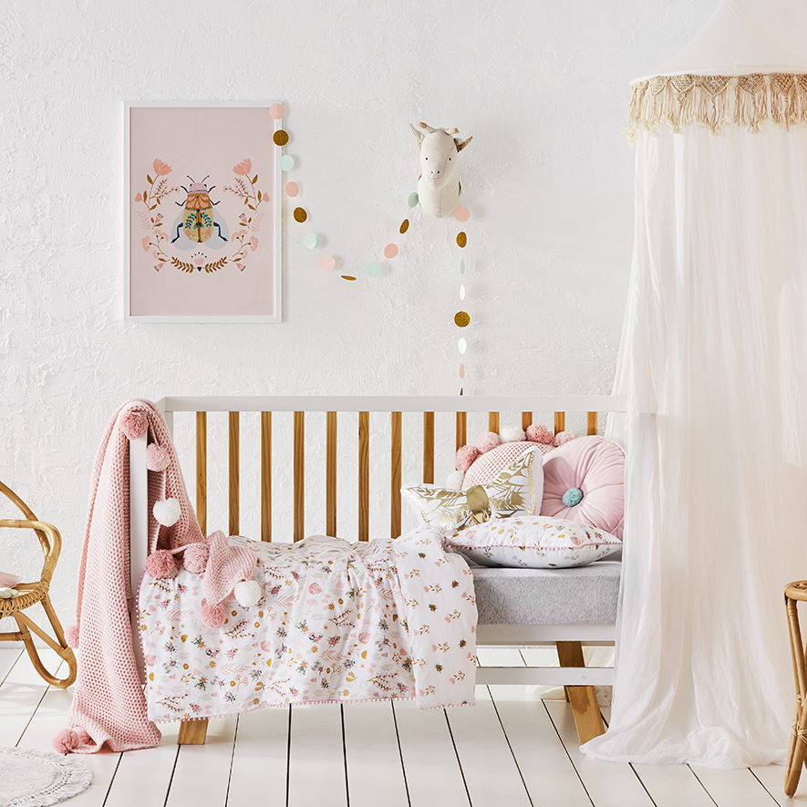 Adairs Kids - Cassies Garden Cot Quilt Cover Set White | Adairs