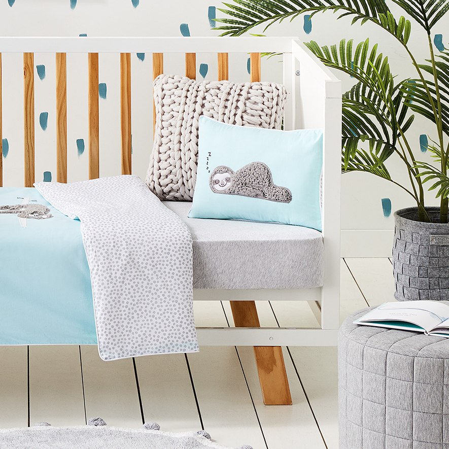 Adairs Kids - Sherpa Sloth Applique Cot Quilt Cover Set Blue | Adairs