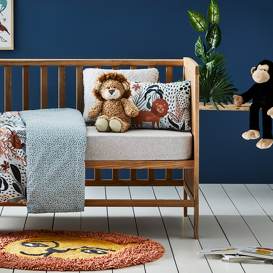 Jungle Dreams Stonewashed Blue Cot Quilt Cover Set | Adairs