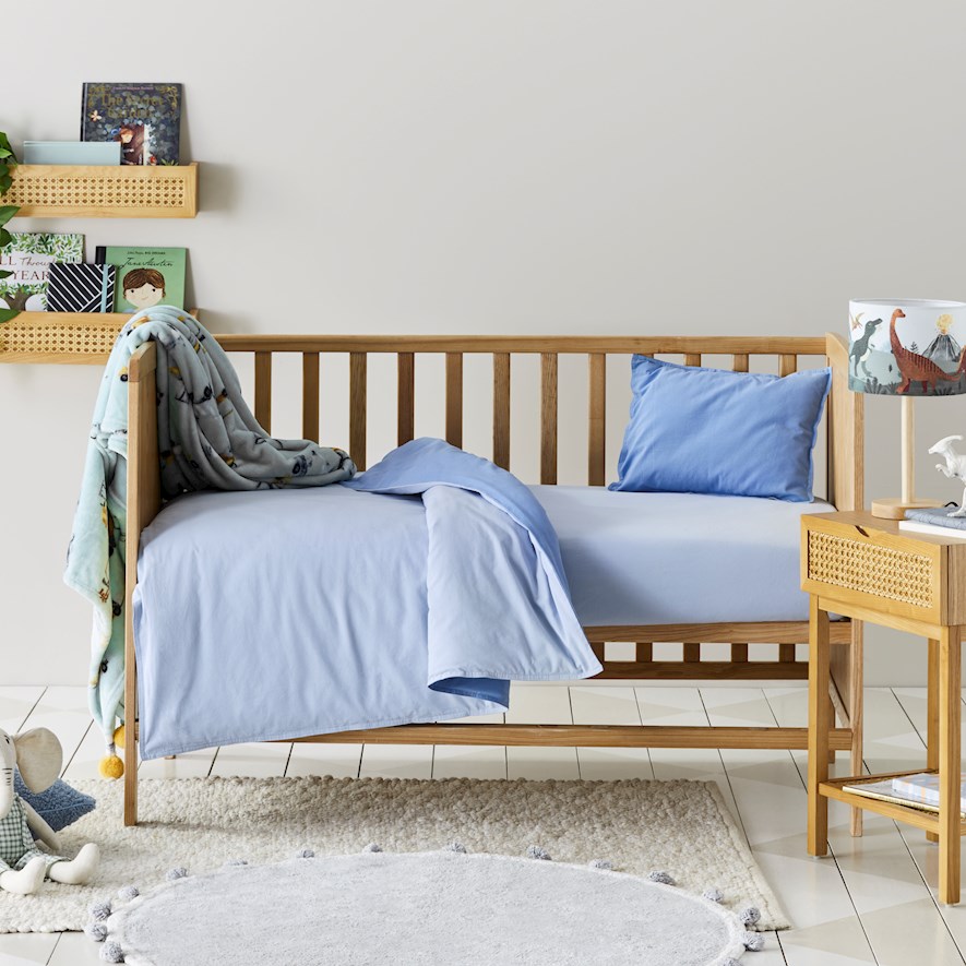 Stonewashed Cotton Cornflower Blue Cot Duvet Cover Set | Adairs