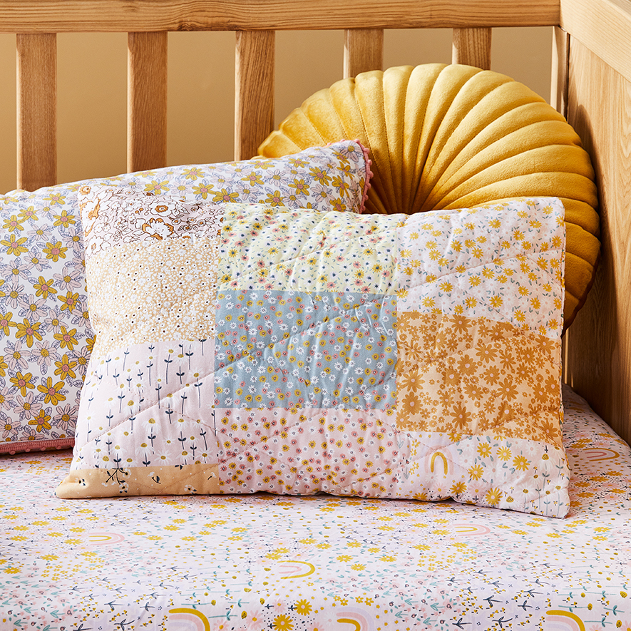 Posy Patchwork Quilted Sunshine Floral Cot Quilt Cover Set | Adairs