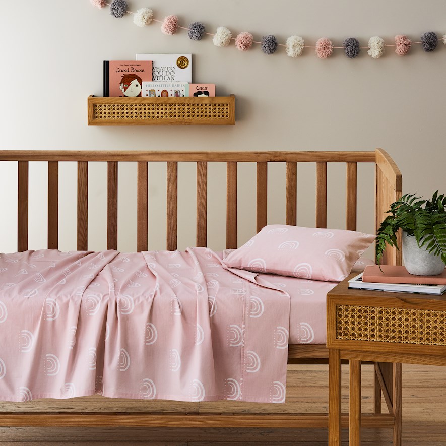 Rainbow Dreaming Organic Cotton Pink Cot Sheet Set | Adairs