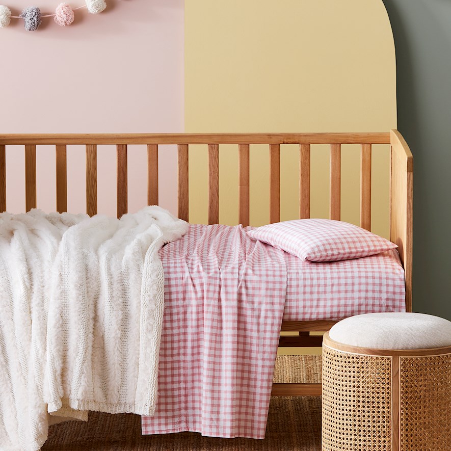 Adairs Kids - Gingham Pastel Pink Cot Sheet Set | Adairs