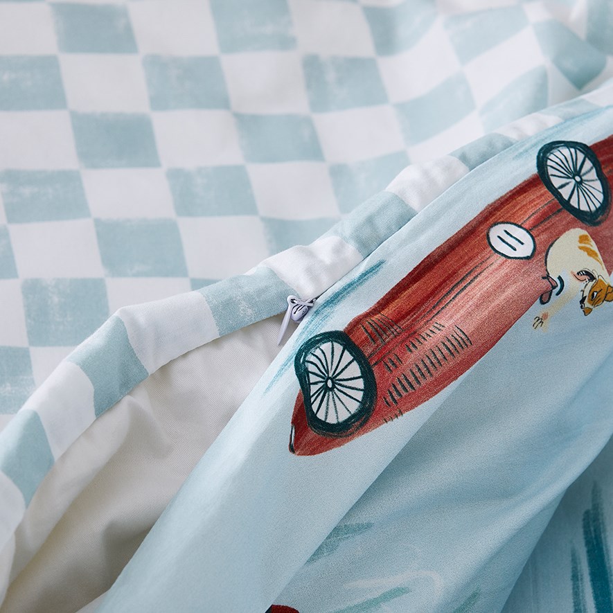 Speedy Raceway Powder Blue Cot Quilt Cover Set | Adairs