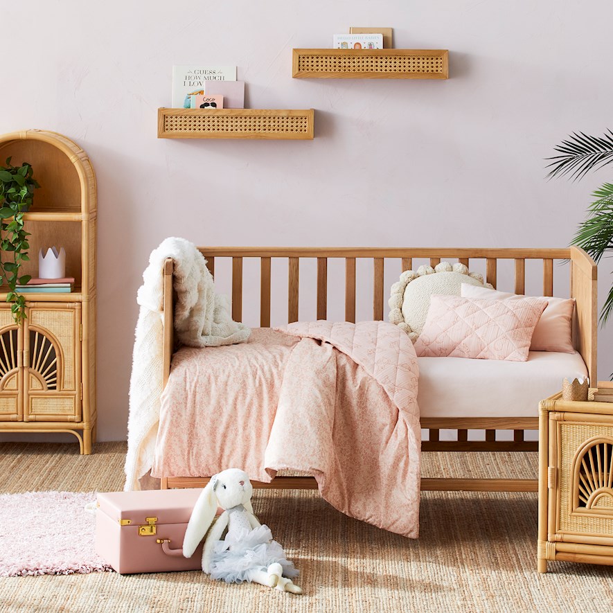 Sweet Bunny Cotton Muslin Pink Cot Quilt Cover Set | Adairs