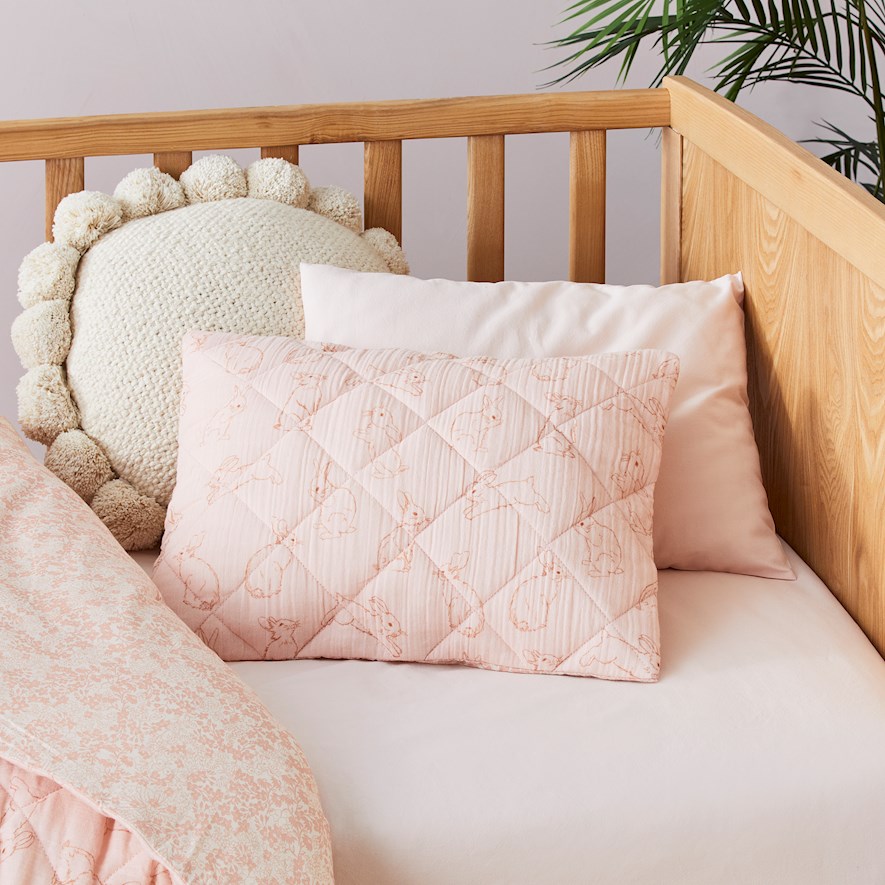 Sweet Bunny Cotton Muslin Pink Cot Quilt Cover Set | Adairs