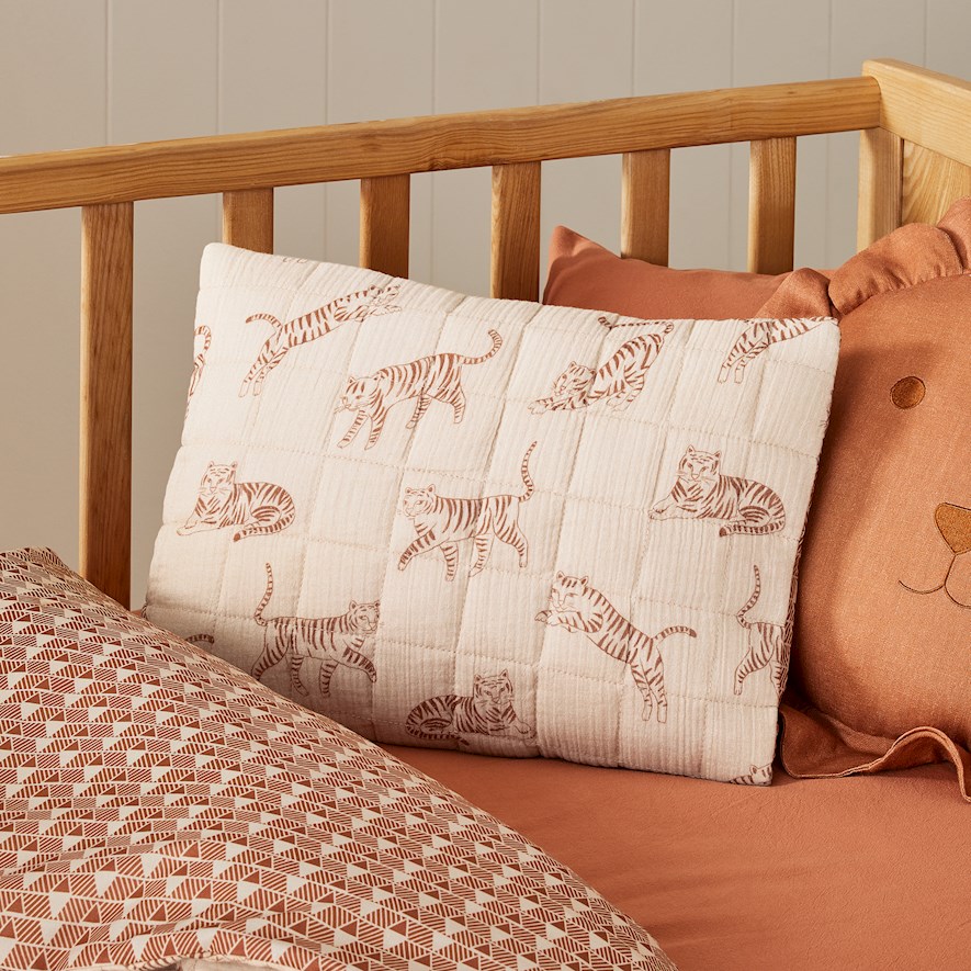 Tiger Dreams Cotton Muslin Natural Cot Quilt Cover Set | Adairs