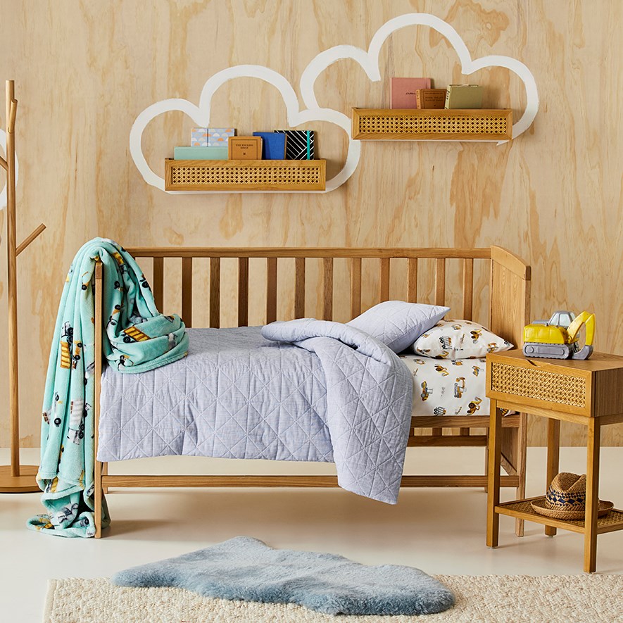 Miller Quilted Chambray Sky Cot Duvet Cover Set | Adairs