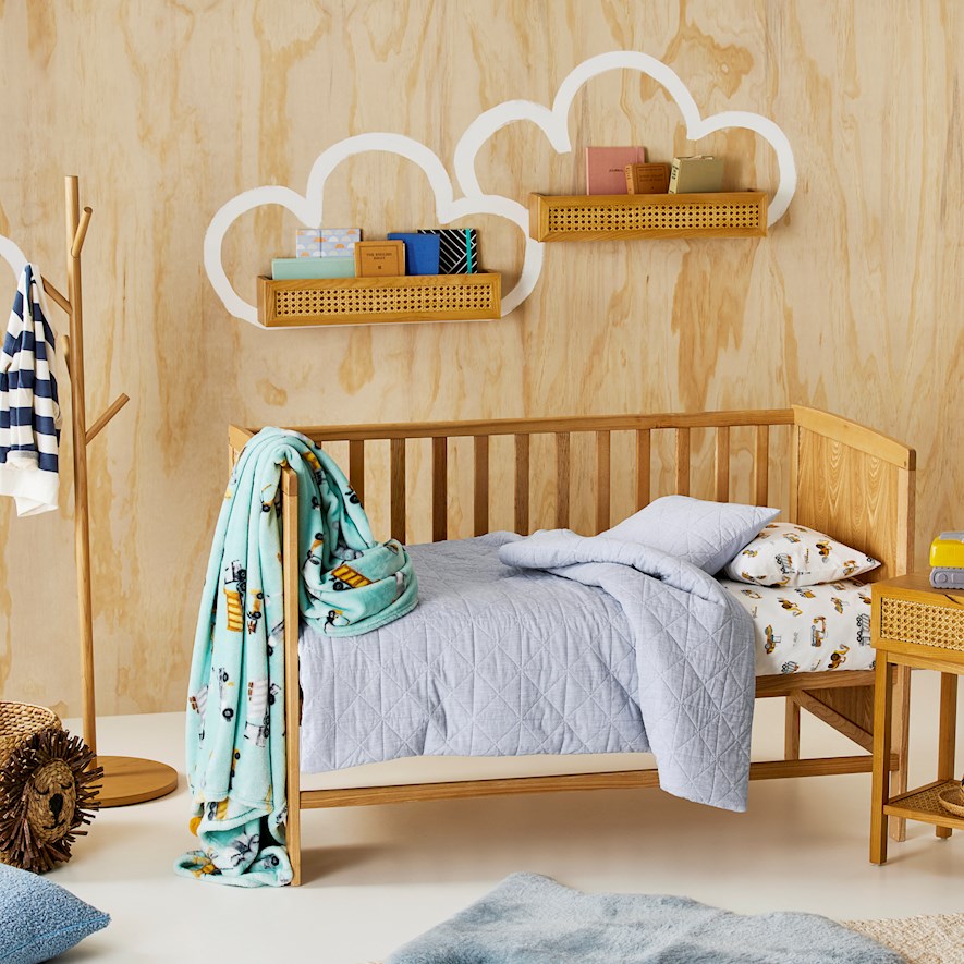 Miller Quilted Chambray Sky Cot Duvet Cover Set | Adairs