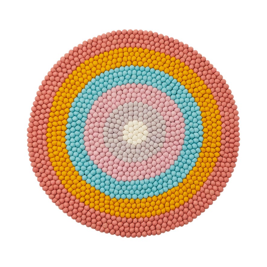 Designer Rainbow Stripe Felt Round Rug | Adairs