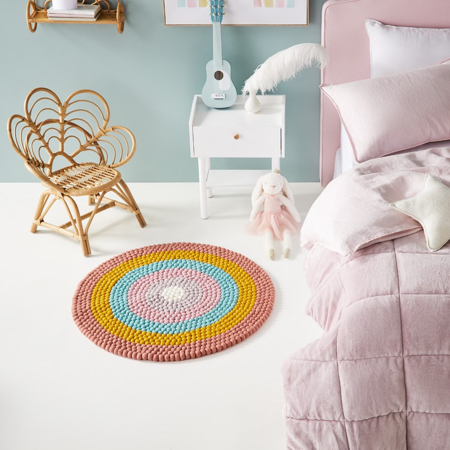 Designer Rainbow Stripe Felt Round Rug | Adairs
