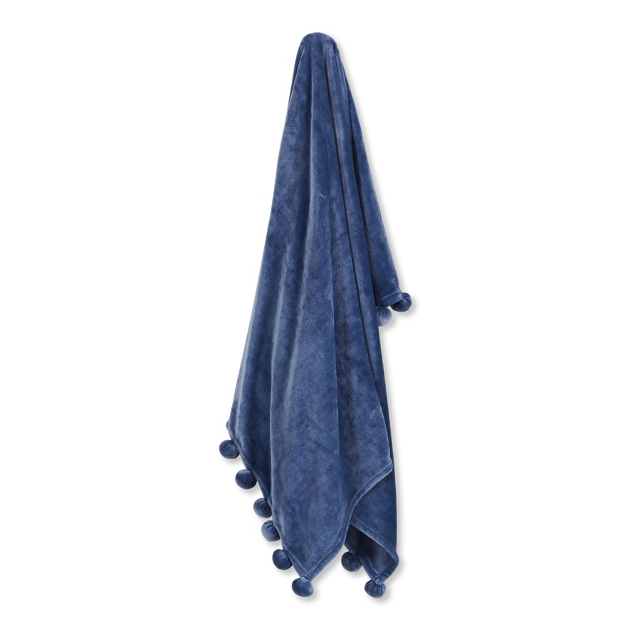 Phoenix Denim Blue Pom Pom Throw | Adairs