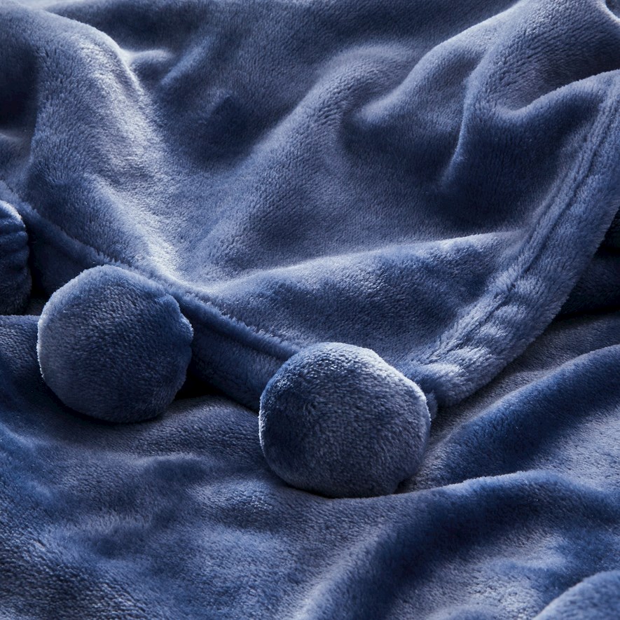 Phoenix Denim Blue Pom Pom Throw | Adairs