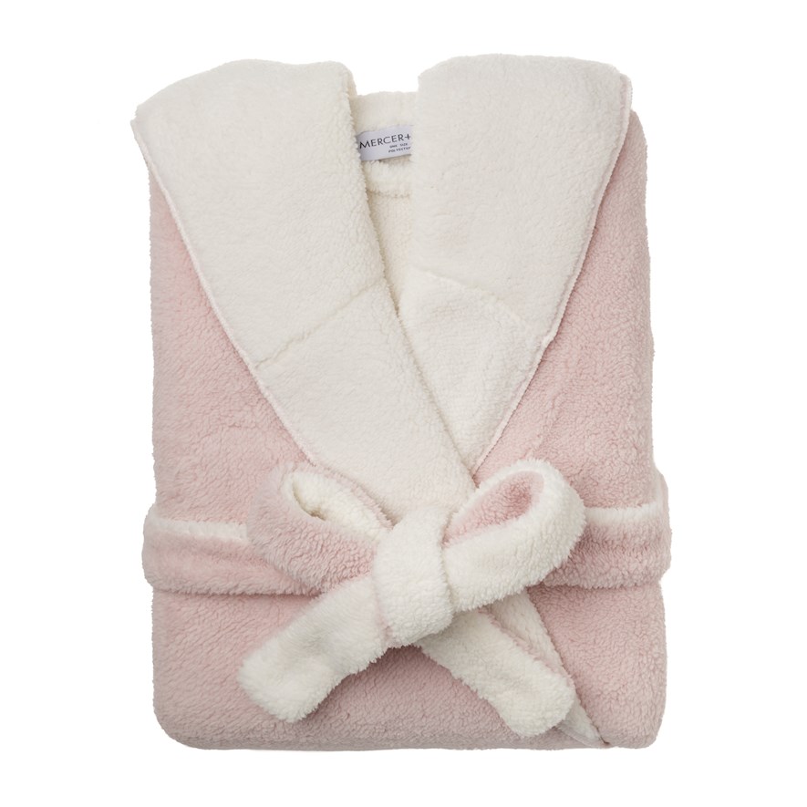 Sherpa Dusty Pink Hooded Bathrobe - Bathroom | Bathroom | Adairs