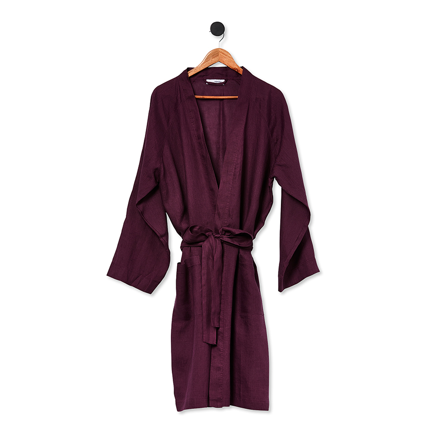 Vintage Washed Linen Wine Bathrobe | Adairs