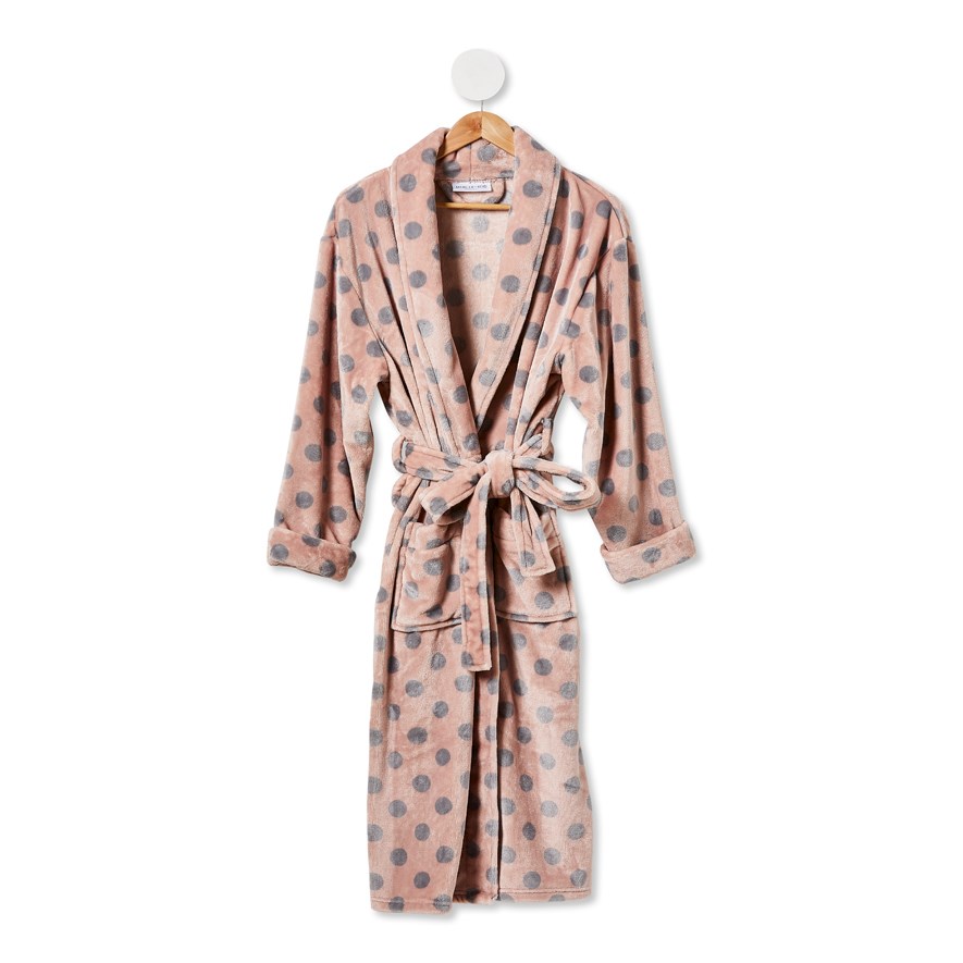 Ultra Soft Rose Moonrock Grey Spot Bathrobe | Adairs