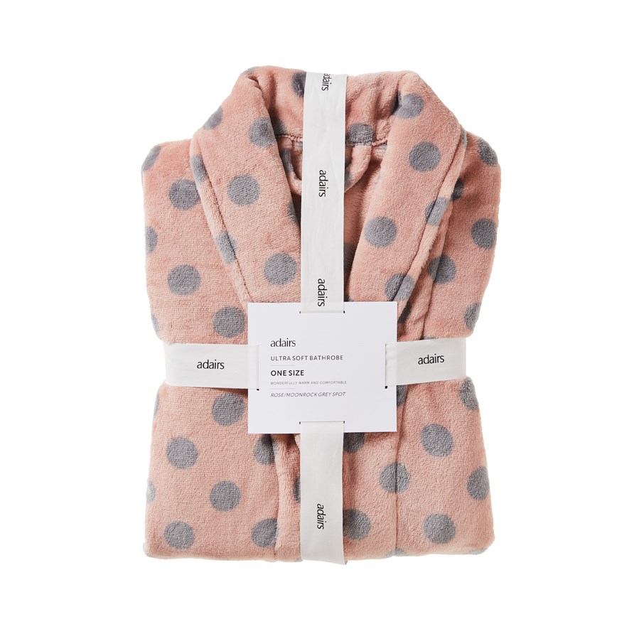 Ultra Soft Rose Moonrock Grey Spot Bathrobe | Adairs