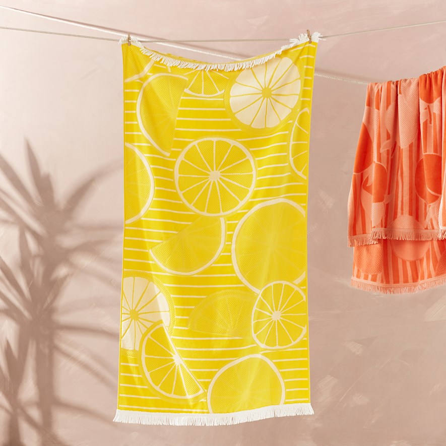 Velour Limonata Yellow Beach Towel | Adairs