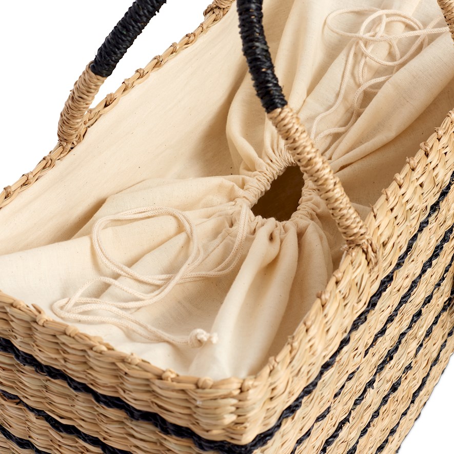 Seagrass Natural and Black Beach Basket | Adairs