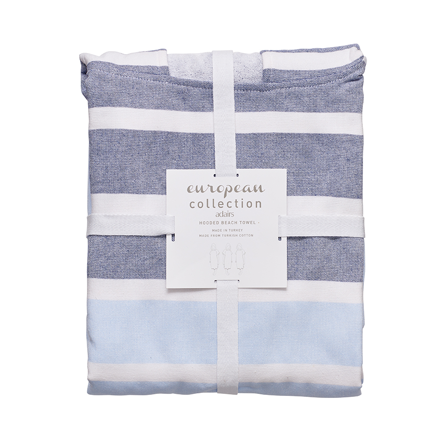 European Turkish Antalya Bodrum Stripe Blue Hooded Beach Towel | Adairs