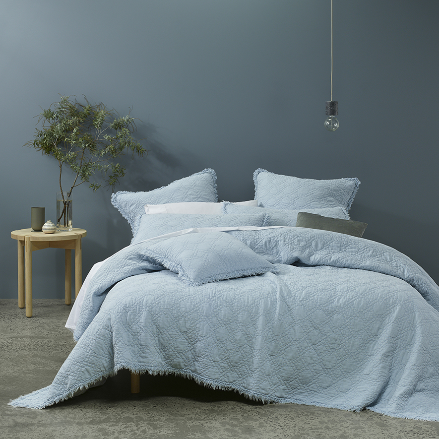 Hayes Bedspread Set Soft Blue | Adairs