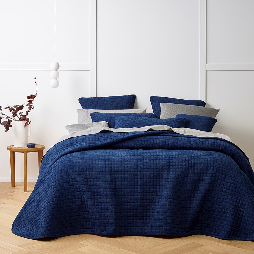 Turin Coverlet Euro P/Case Indigo Each | Adairs