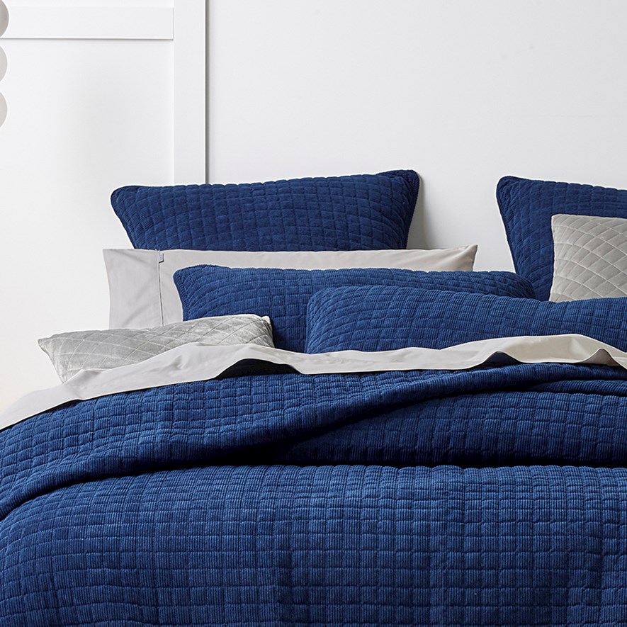 Turin Coverlet Euro P/Case Indigo Each | Adairs