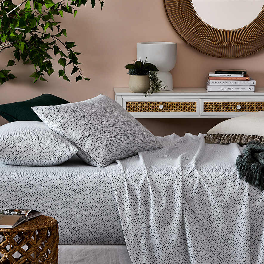 Printed Flannelette Sage Fleck Sheet Set | Adairs