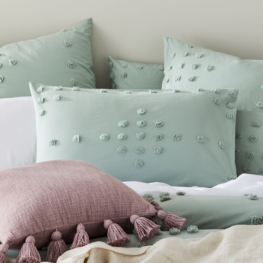 Logan Chenille Mint Quilt Cover Set | Adairs