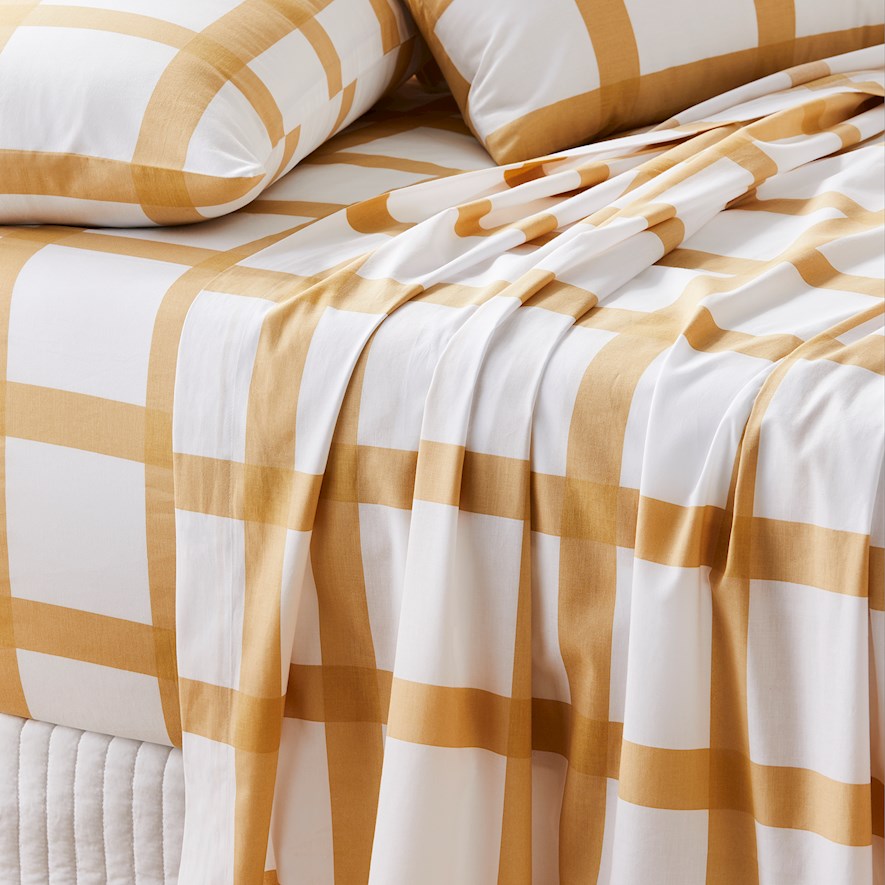 Perfect Cotton Percale Mustard Check Sheet Set | Adairs