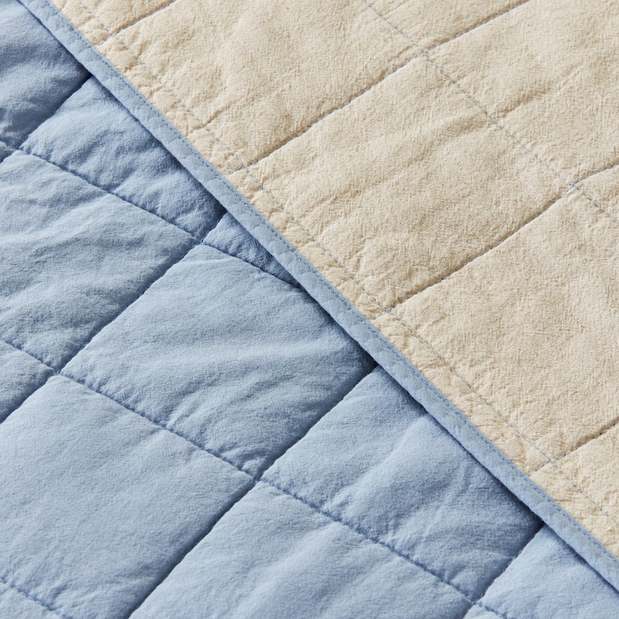 Olsen Linen Natural & Dusty Blue Coverlet | Adairs