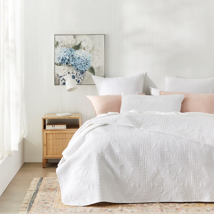 Mabel White Quilted Microfibre Coverlet Set | Adairs