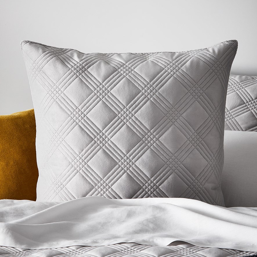 Adele Quilted Velvet Silver Quilt Cover Set | Adairs