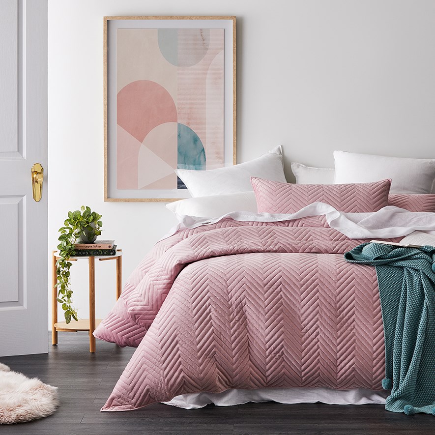Lee Quilted Velvet Pink Quilt Cover Set | Adairs
