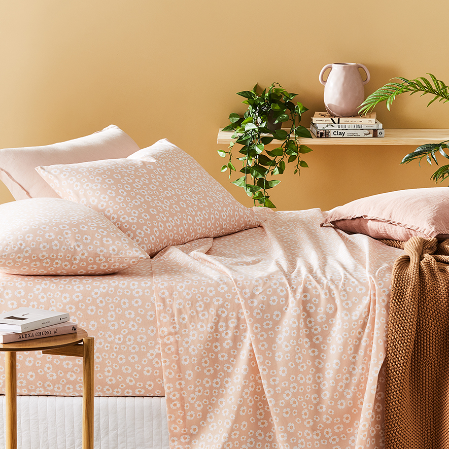 Perfect Cotton Percale Clay Cosmos Sheet Set | Adairs