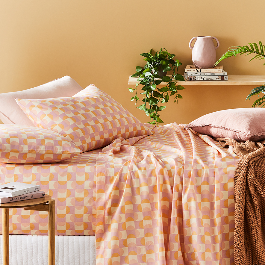 Perfect Cotton Percale Pink Geo Sheet Set | Adairs