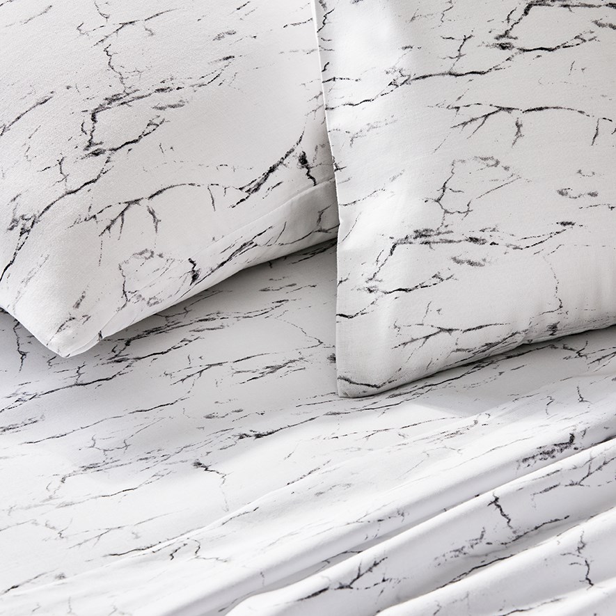 Perfect Cotton Percale White Marble Sheet Set | Adairs
