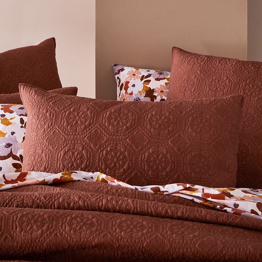 Mable Quilted Bedlinen Single Rustic Brown QC | Adairs