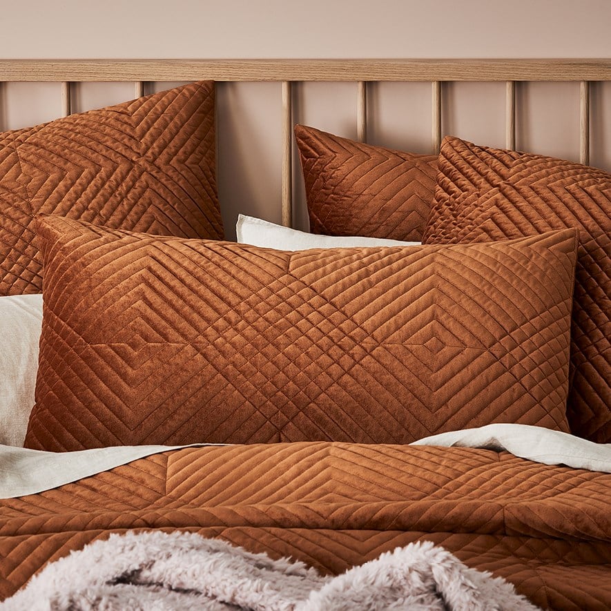Ellery Velvet Quilted Bedlinen Single Rust QC | Adairs