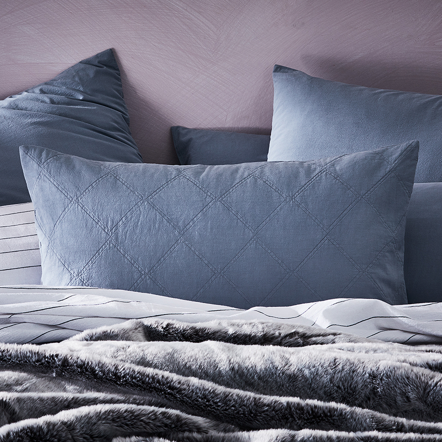 Stonewashed Cotton Dusty Blue Quilted Pillowcase | Adairs