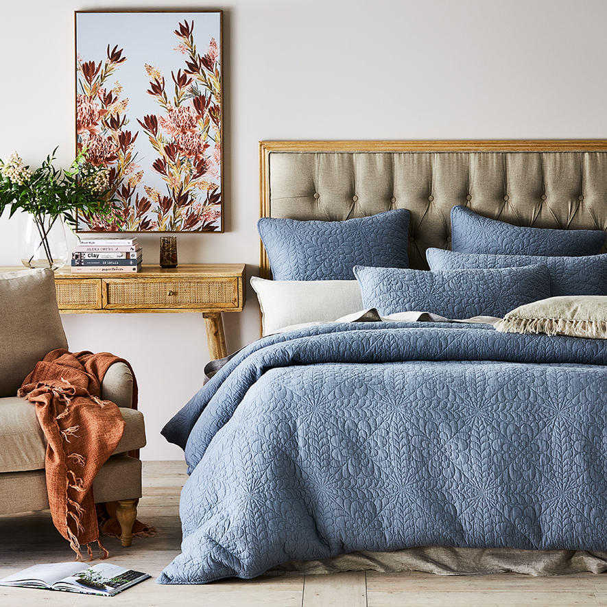 Daisy Quilted Dusty Blue Pillowcase | Adairs