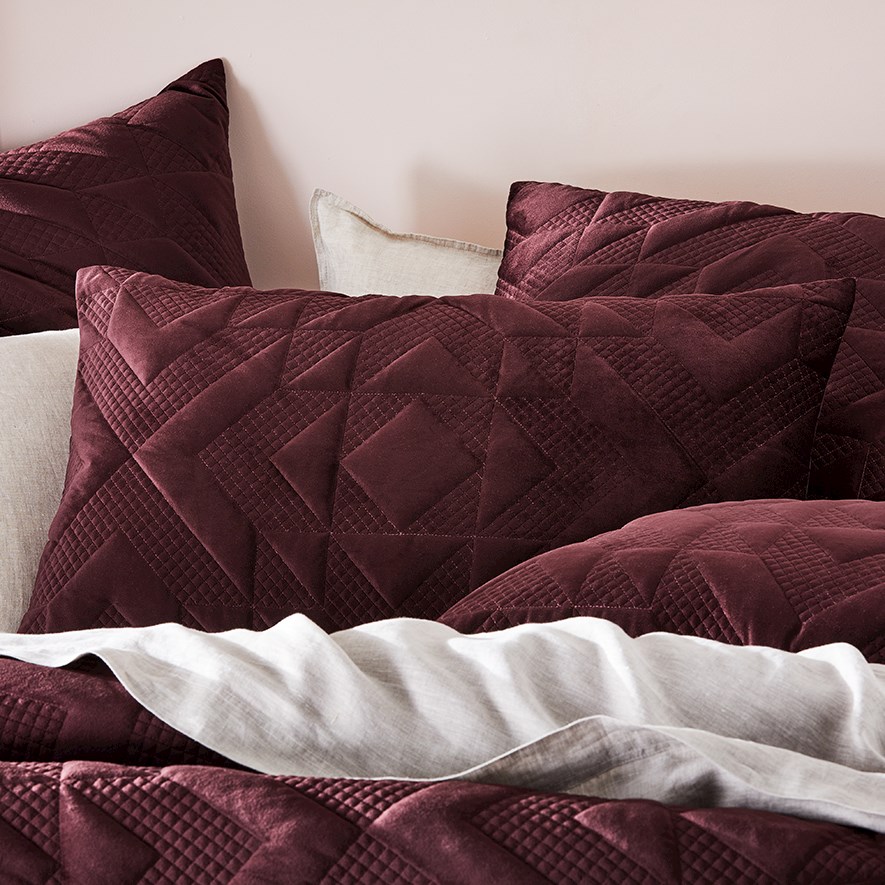 Gemini Quilted Plum Velvet Pillowcase | Adairs