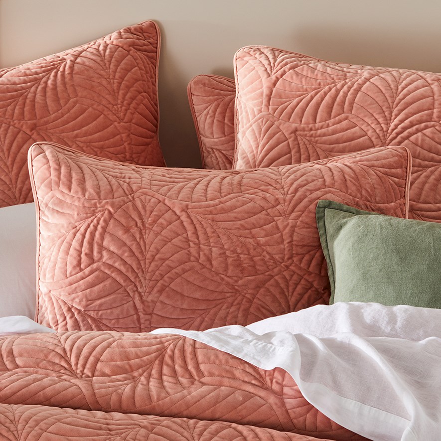 Elm Quilted Salmon Velvet Pillowcase | Adairs