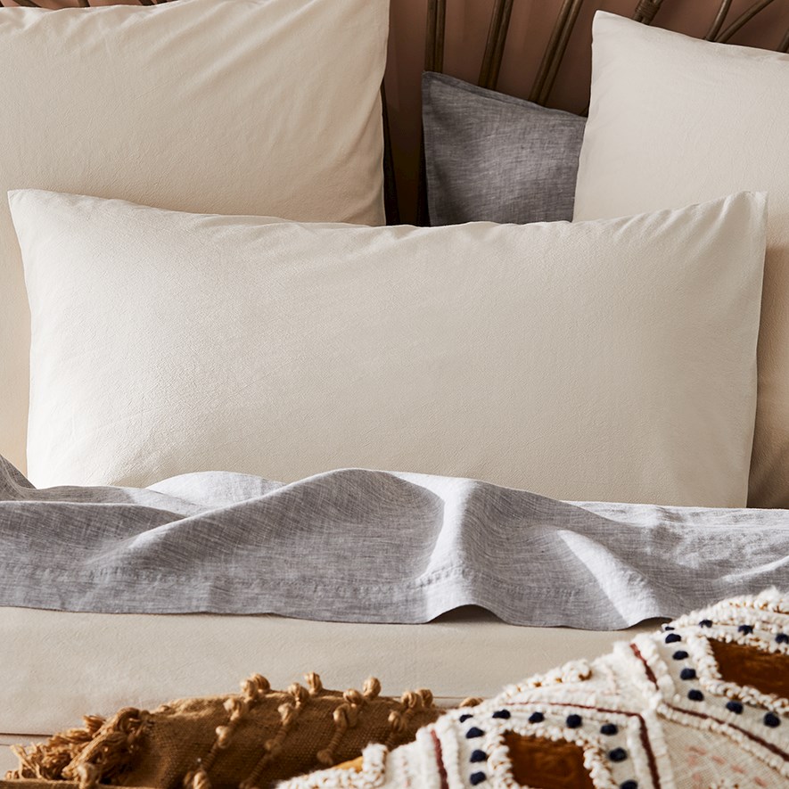 Stonewashed Cotton Sand Pillowcase | Adairs