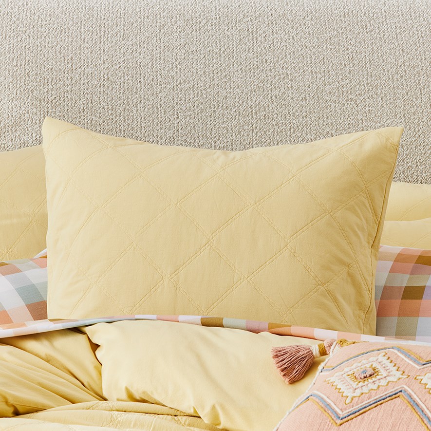 Stonewashed Cotton Dusty Yellow Quilted Pillowcase | Adairs